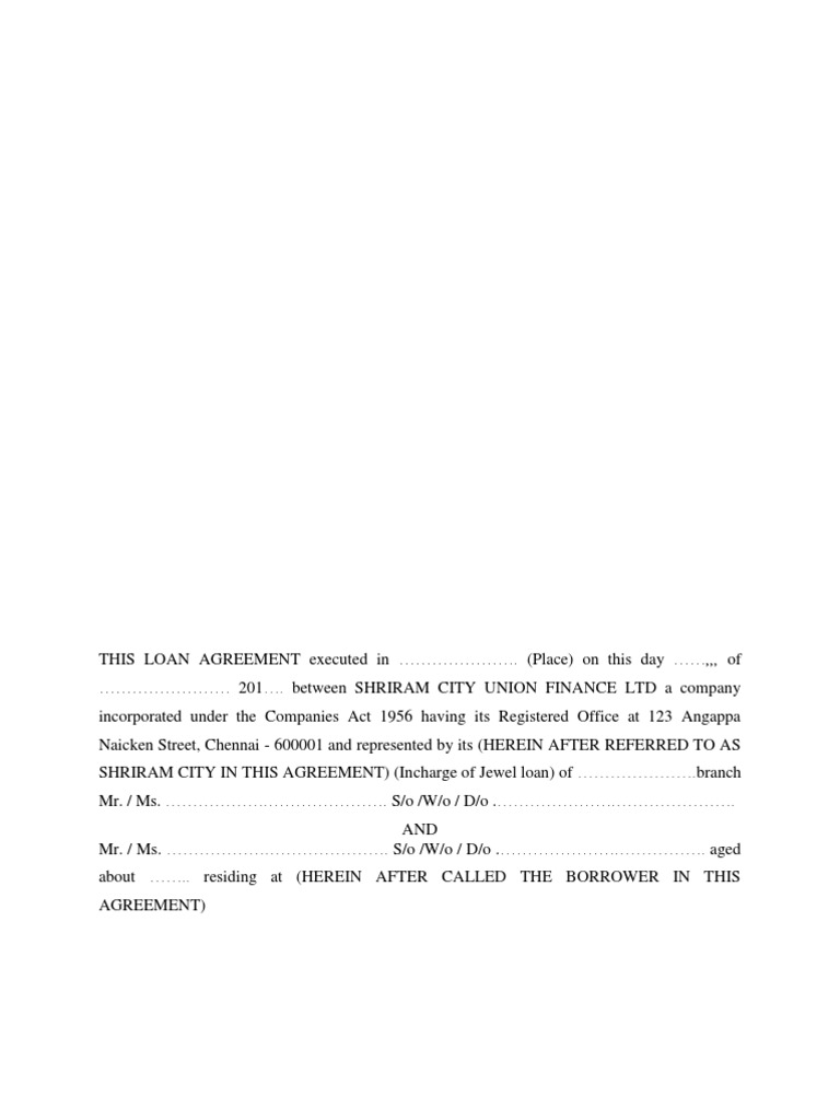 Shriram Chit Jewel Loan Agreement | Download Free PDF | Power Of Attorney | Loans