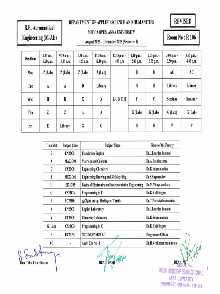 Time-Table - 1st Semester - 14.08.2025 | PDF