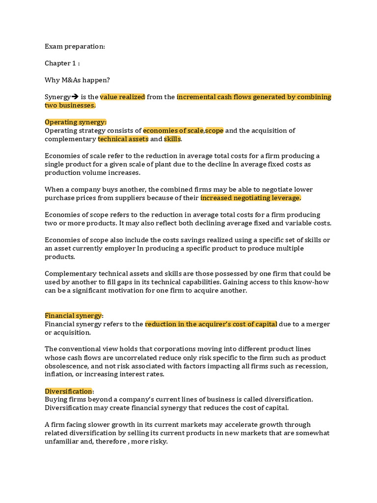 M&a Summary | PDF | Mergers And Acquisitions | Discounted Cash Flow