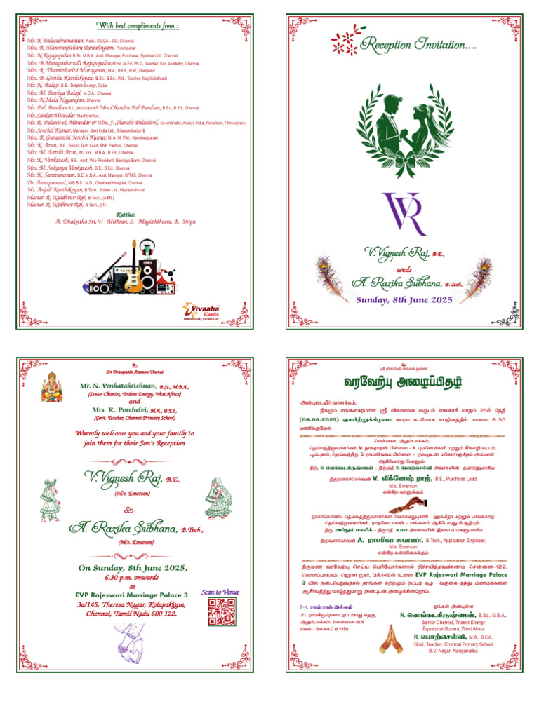 Venkat's Son Reception - Vignesh - Razika Subhana-1 | PDF
