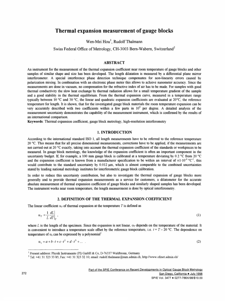 Thermal Expansion Measurement of Gauge Blocks | PDF | Interferometry | Physical Quantities