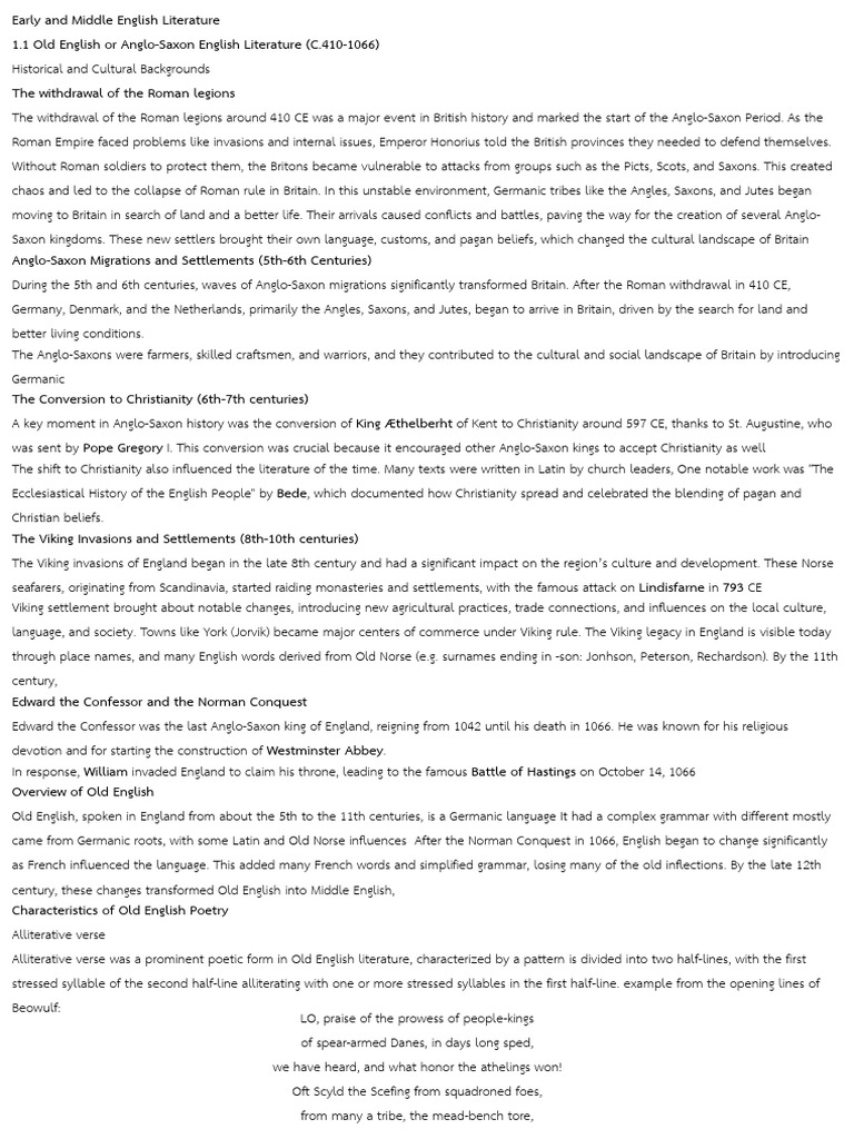 Early and Middle English Literature 1.1 Old English or Anglo Saxon ...