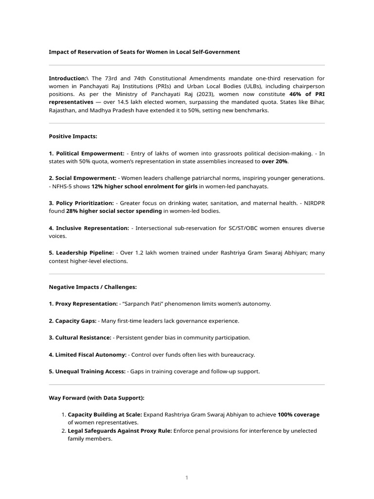 Women Reservation in Local Govt | PDF | Government Of India