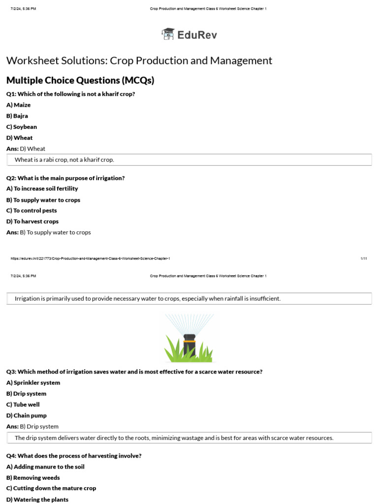 Crop Production & Management Worksheet | PDF | Soil | Crop Rotation