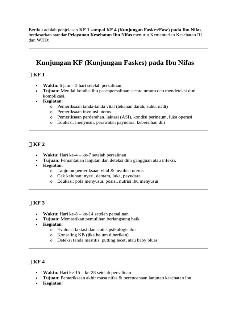 Kunjungan Nifas: KF 1-4 dan Tujuannya | PDF