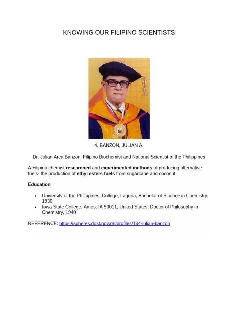 Notable Filipino Scientists and Their Contributions | PDF
