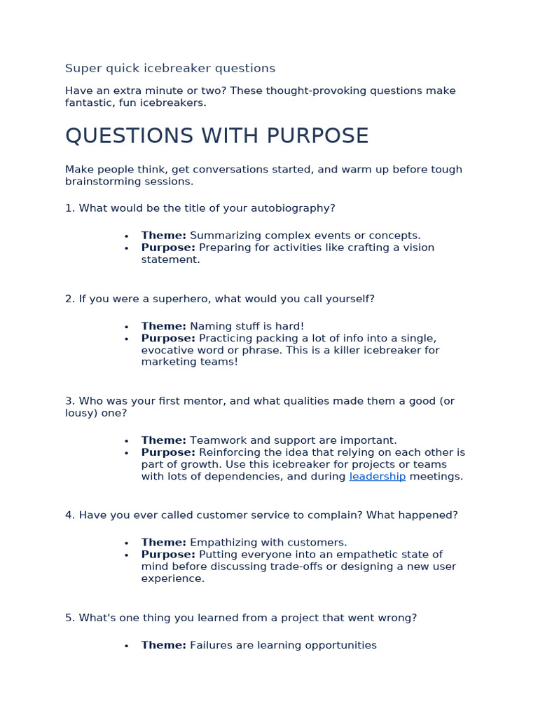 Super Quick Icebreaker Questions | PDF | Languages Of Europe | Languages