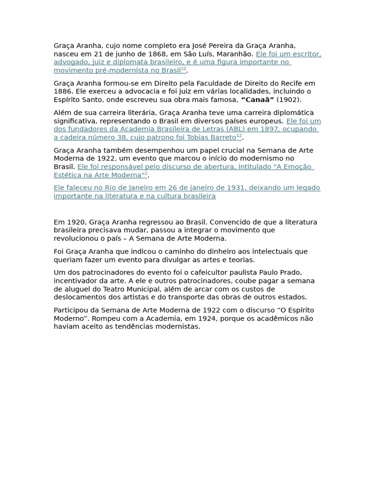 Graça Aranha: Legado do Pré-Modernismo | PDF