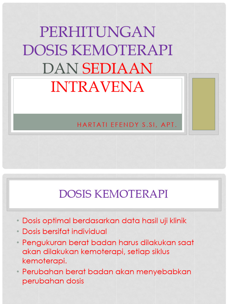Perhitungan Dosis Kemoterapi Dan Sediaan Intravena Bahan Persentasi | PDF