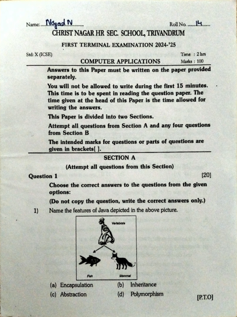Computer Applications Exam Paper 2024 | PDF | Constructor (Object Oriented Programming ...
