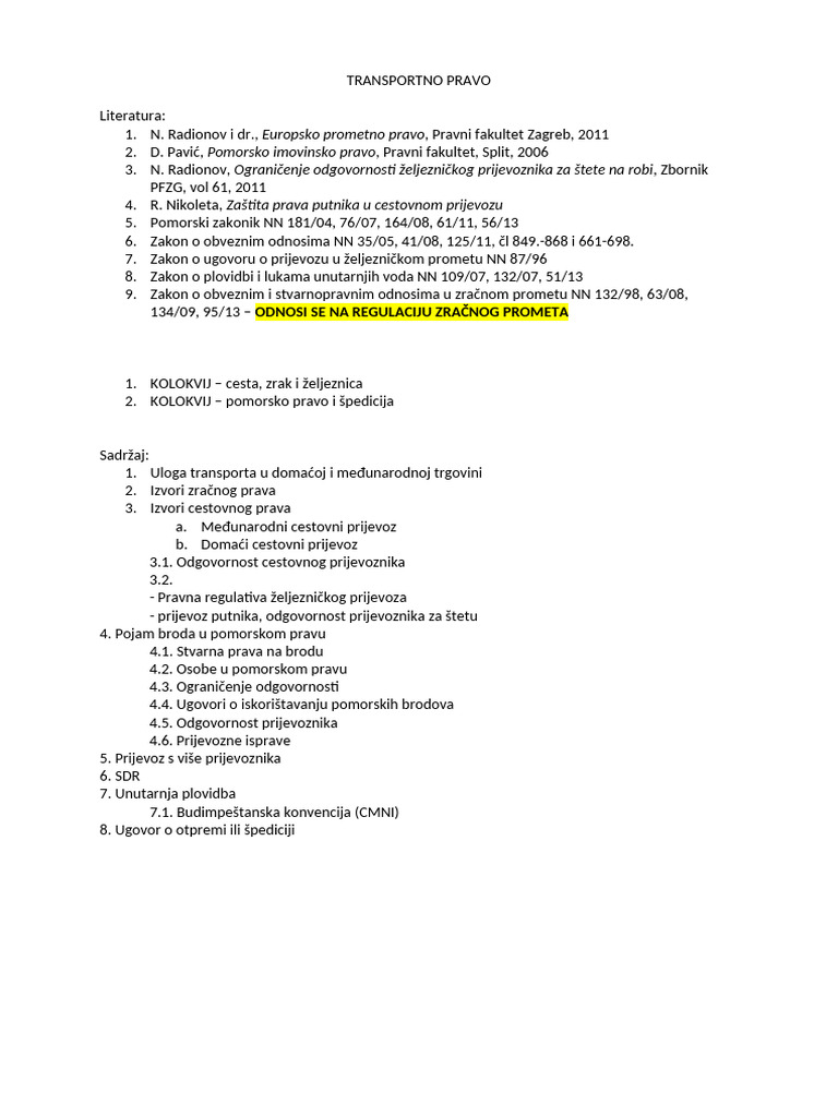 Transportno Pravo | PDF