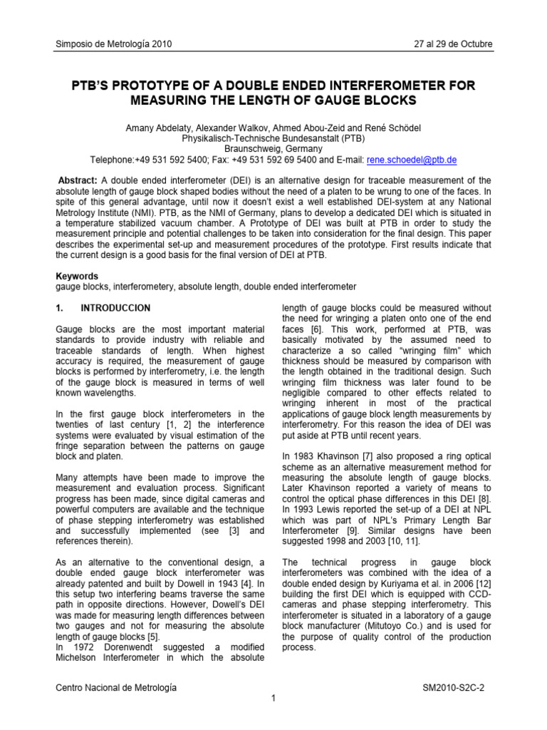 Double Ended Interferometer for Gauge Blocks | PDF | Interferometry ...