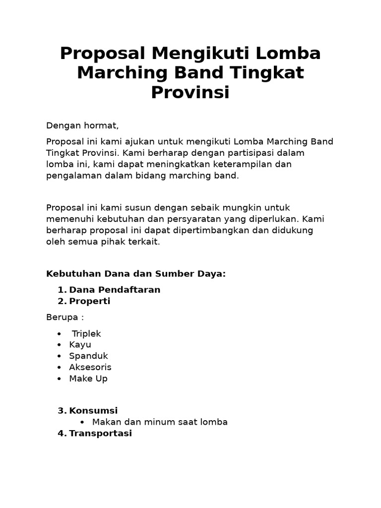 Proposal Lomba Marching Band Provinsi | PDF