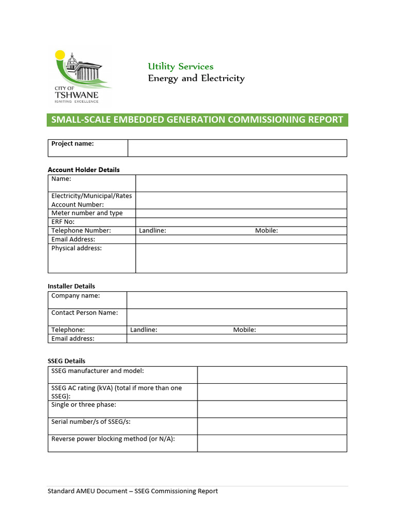 Tshwane SSEG Commissioning Report With Tests Rev1 0 With CoT Logo | PDF ...