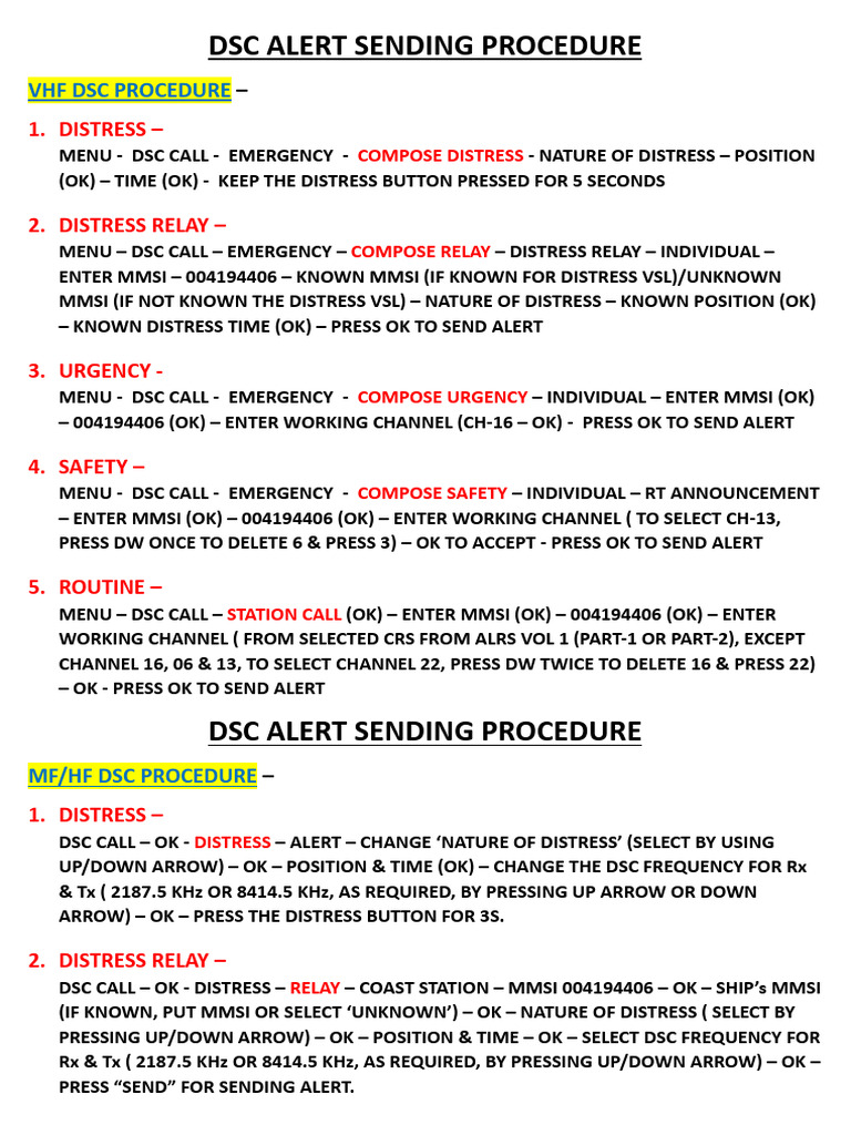 DSC Alert Sending Procedures Guide | PDF | Data Transmission ...