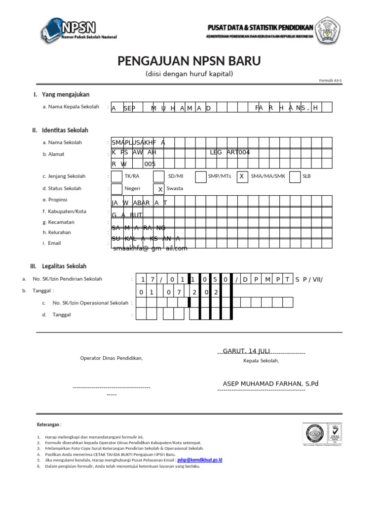 Syarat Pengajuan NPSN Sekolah Baru | PDF