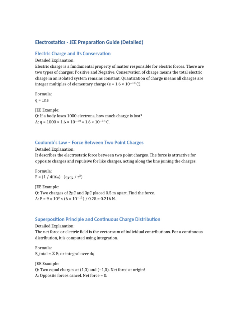 Electrostatics JEE Detailed | PDF | Capacitance | Electric Charge