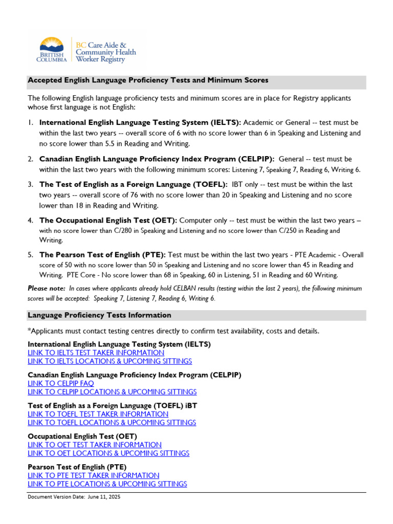 English Proficiency Tests & Scores Guide | PDF