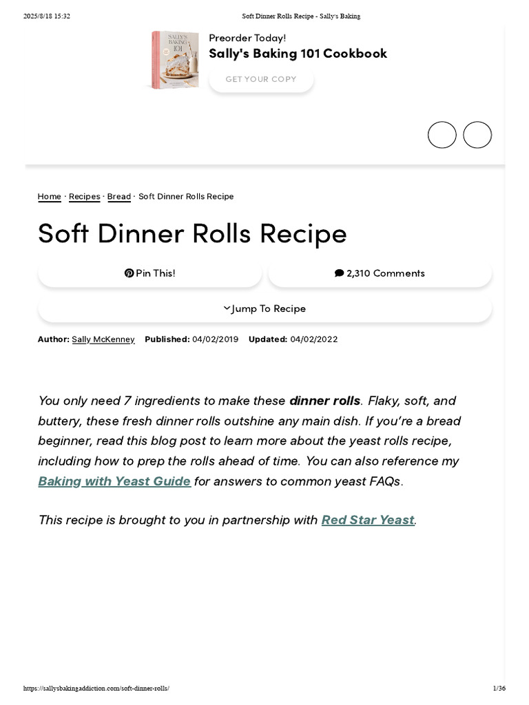 Sally's Soft Dinner Rolls Recipe | PDF | Baker's Yeast | Dough