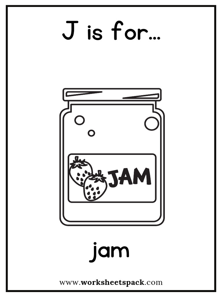 J is for Jam Coloring Page Free Jam Flashcard for Kindergarten | PDF