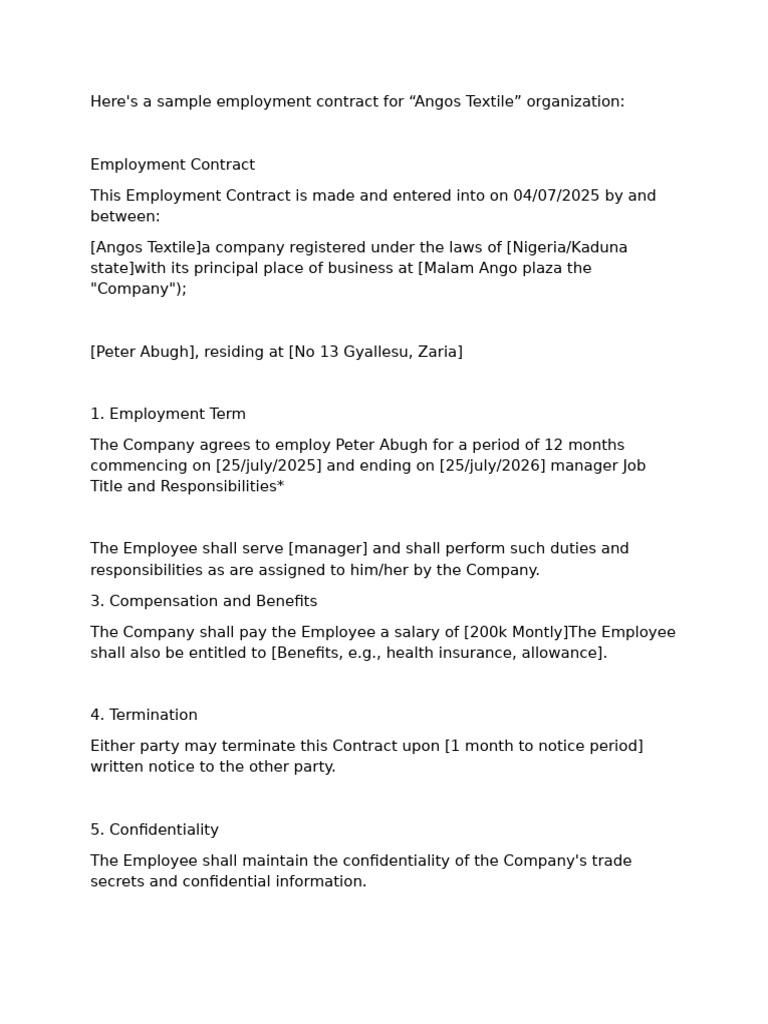 Ango Textile Contract Form | PDF