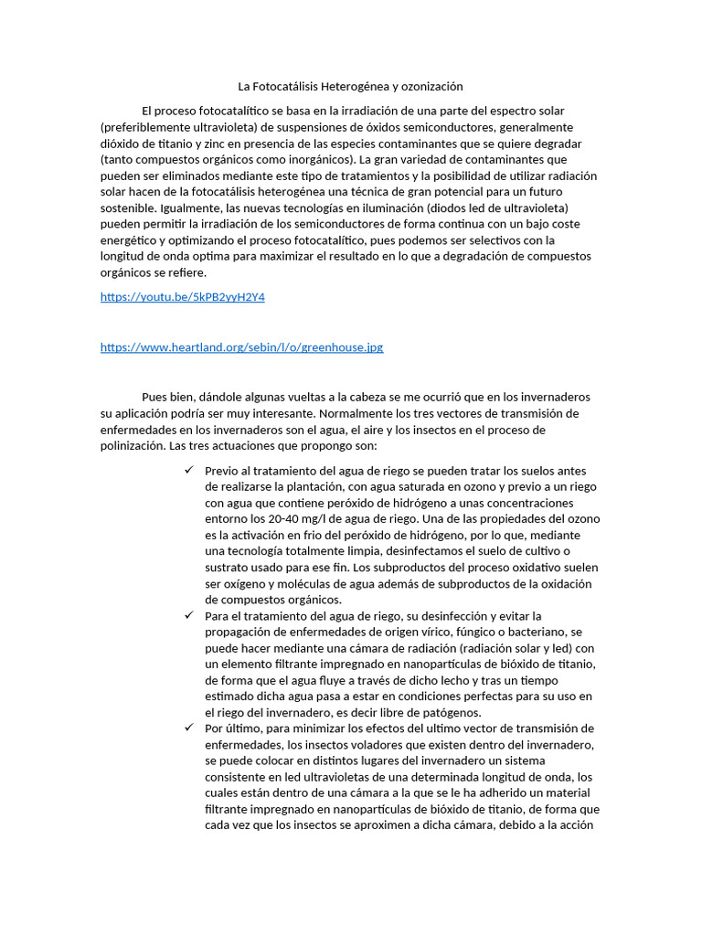 La Fotocatálisis Heterogénea y Ozonización | PDF | Ozono | Agua