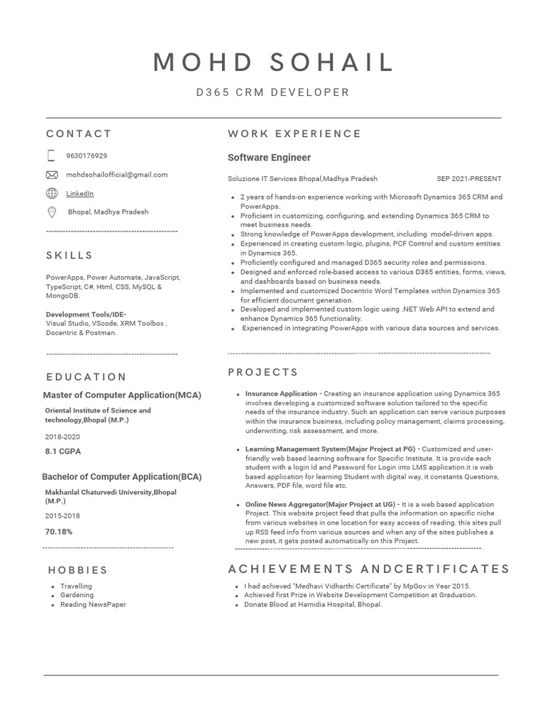 Dynamics 365 CRM Developer Profile | PDF | Websites | Application Software