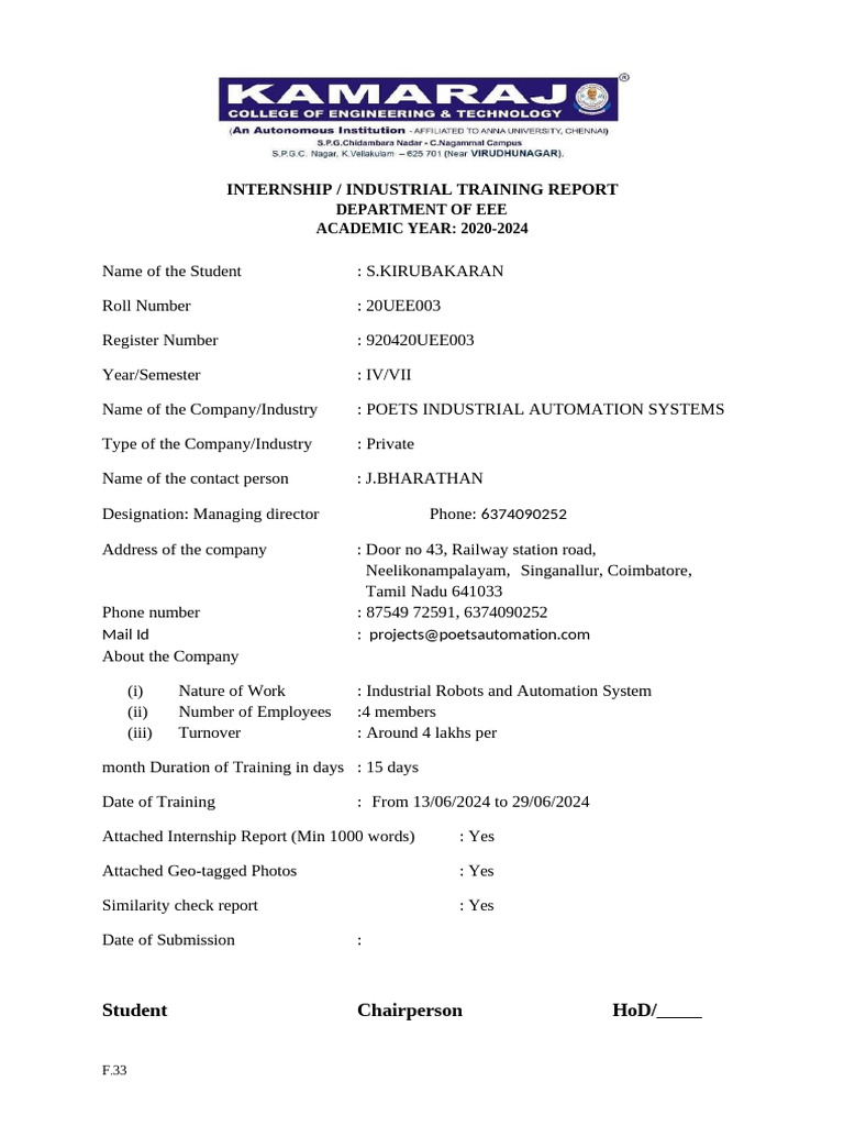 Internship Report Sample | PDF | Engineering