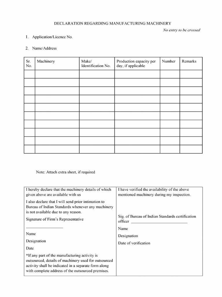Manufacture Machinery Form | PDF