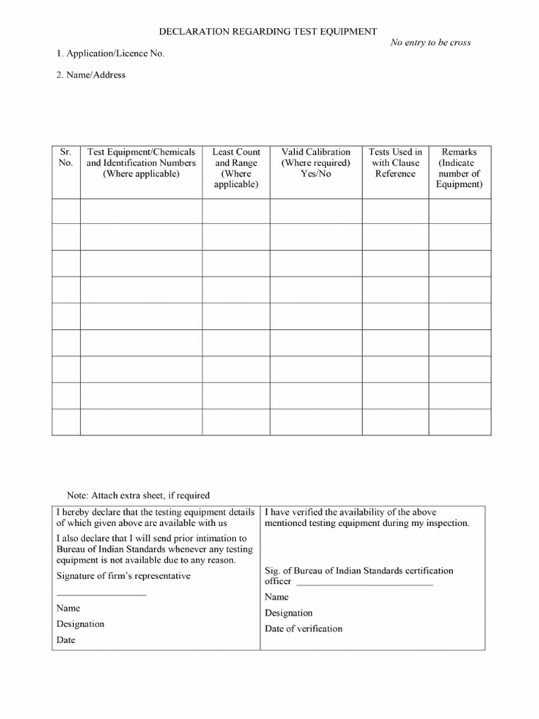 Testing Equipment List Form | PDF