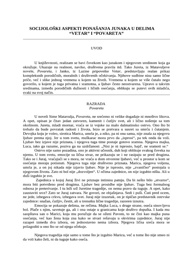 Socijološki Aspekti Ponšanja Junaka U Delima | PDF
