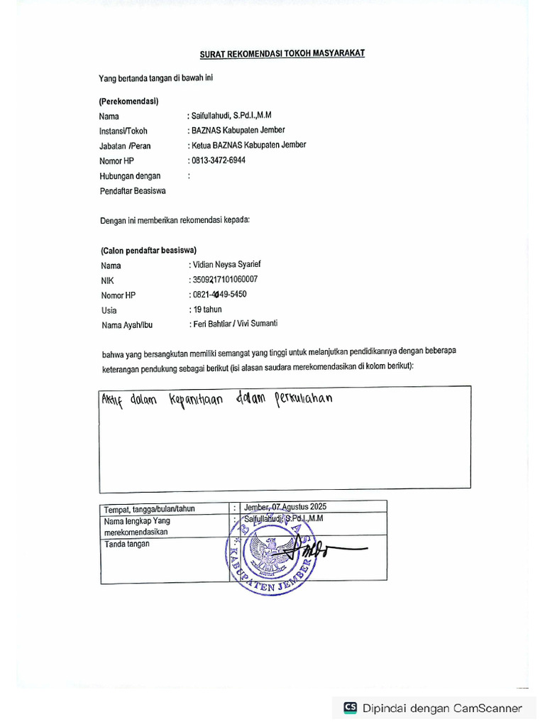 Surat Rekom, Surat Pernyataan, Surat Akad - Vidian Neysa | PDF