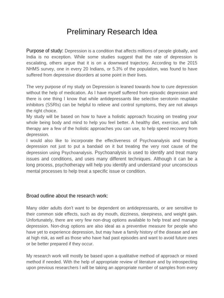 Preliminary Research Idea | PDF | Major Depressive Disorder ...