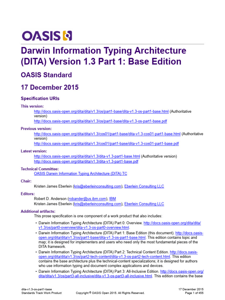 DITA 1.3 Base Edition Overview | PDF | Xml Schema | Xml