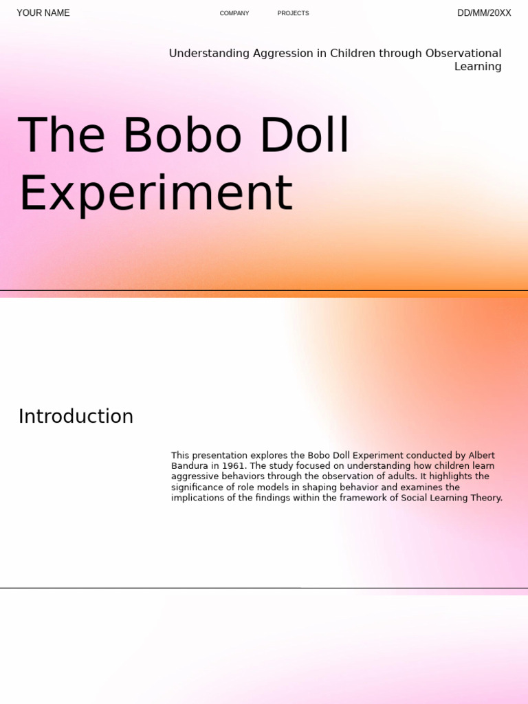 The Bobo Doll Experiment | PDF | Cognition | Behavioural Sciences