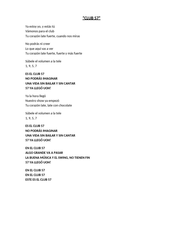 Canciones del Club 57: Letra y Música | PDF