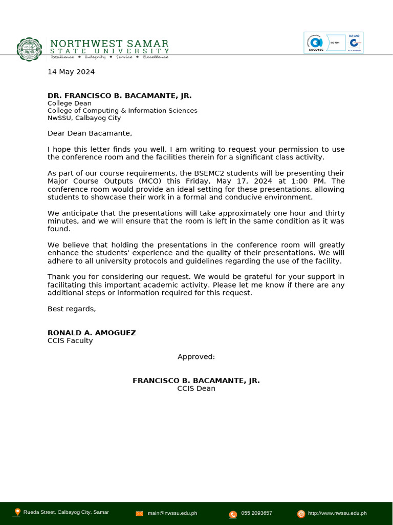 Letter To Use The Conference Room | PDF