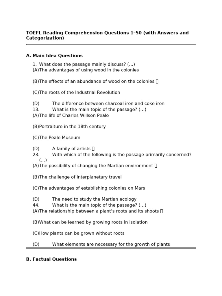 Toefl Reading Questions | PDF | Mars | Water