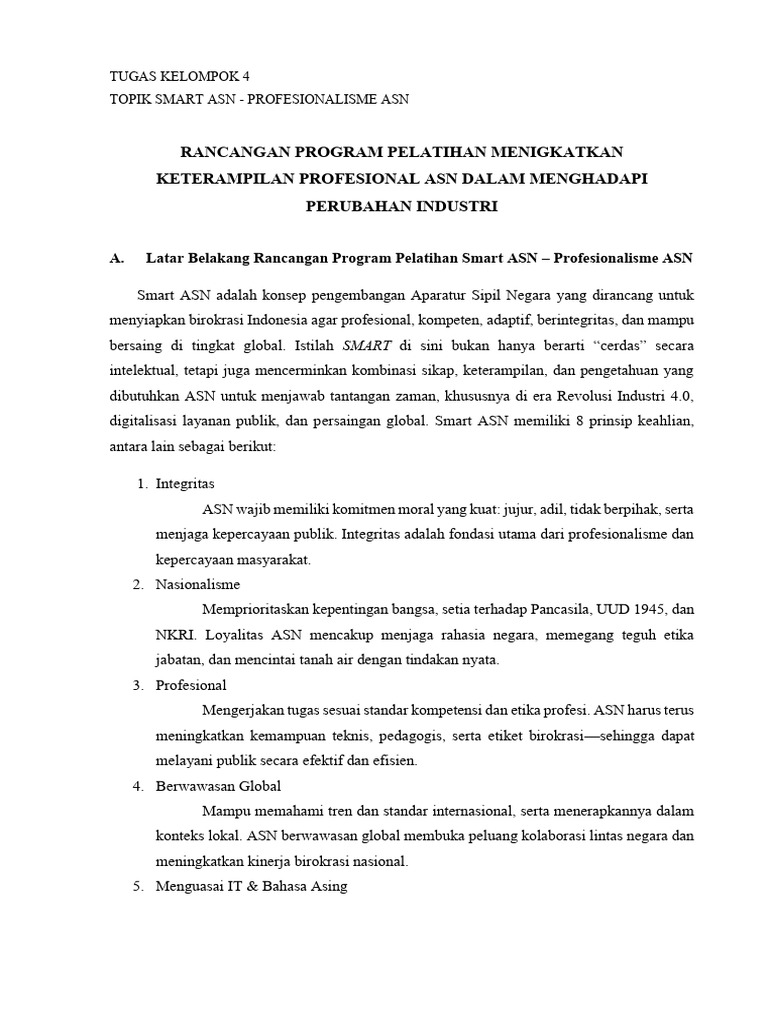 Rancangan Program Pelatihan Profesionalisme ASN | PDF