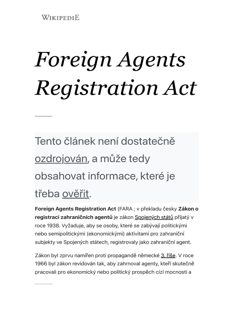 Foreign Agents Registration Act - Wikipedie | PDF