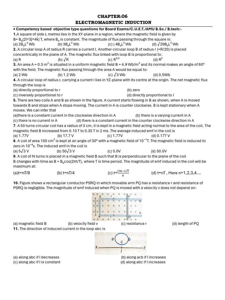 Electromagnetic Induction (Practice Sheet) | PDF | Inductance | Inductor