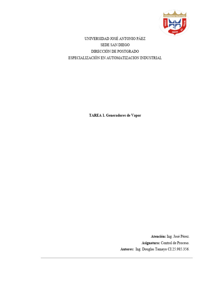 Tarea 1 Control de Procesos | PDF | Vapor de agua | Vapor