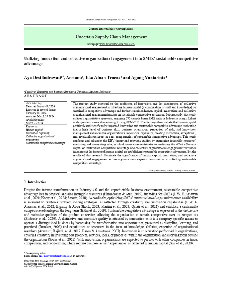 Innovation and Engagement in SMEs' Advantage | PDF | Competitive ...
