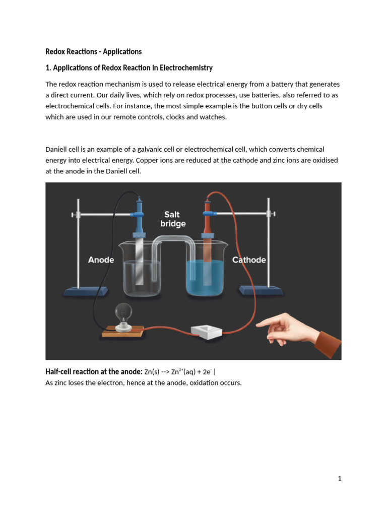Applications of Redox Reactions | PDF | Redox | Electrochemistry