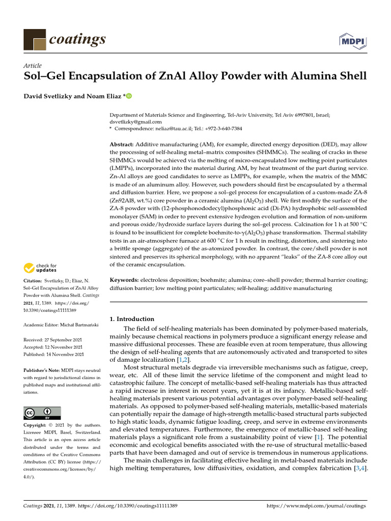 Sol-Gel Encapsulation of ZnAl Alloy Powder With Alumina Shell | PDF ...