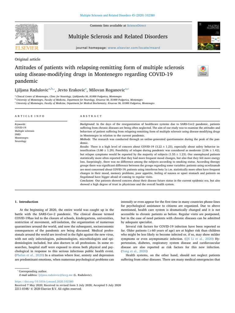Attitudes of Patients With Relapsing Remitting For | PDF | Multiple ...