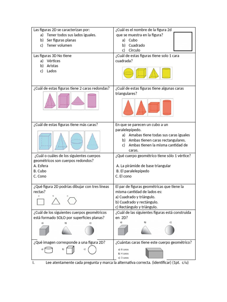 Prueba Figuras 2d y 3d | PDF | Triángulo | Rectángulo