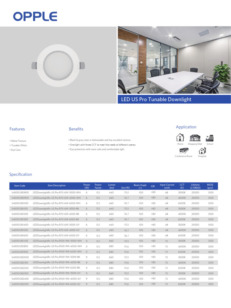 OPPLE LED Pro Tunable Downlight Specs | PDF | Alternating Current ...