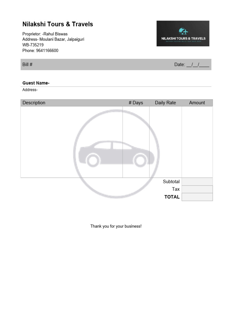 Car Rental Invoice Nilakshi Tour & Travels | PDF