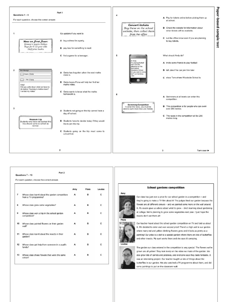 Cambridge A2 Reading, Writing and Listening Test | PDF